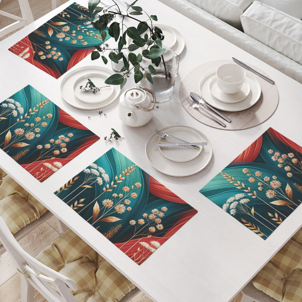 Салфетки на стол для сервировки прямоугольные, плейсмат "Сухоцвет в красках" JoyArty, 32x46 см ...