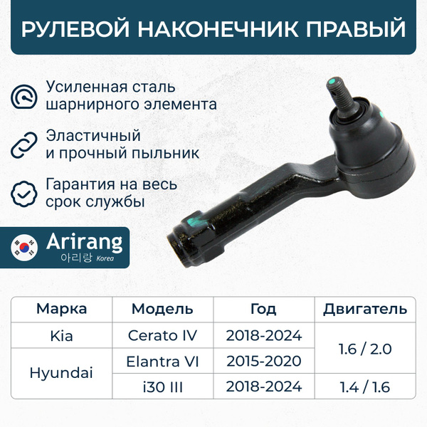 Наконечник рулевой правый для Hyundai Elantra 6, I30 3, Kia Ceed 3 ...