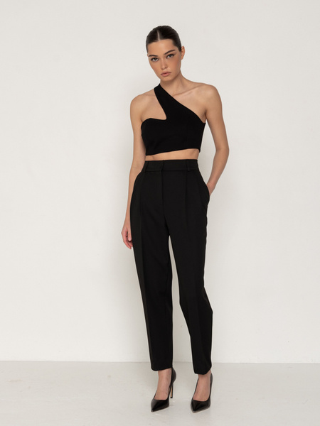 Брюки Женский ESCLO бананы, зауженные черный Вискоза, Полиэстер Офисный ...