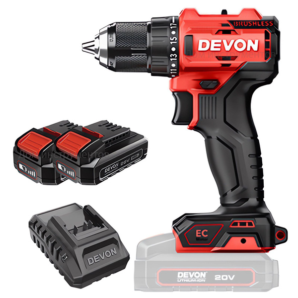 Дрель-шуруповерт DEVON, От аккумулятора, 20 В, 50 Нм, сменный ...