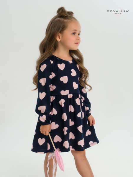 Платье Девочки SOVAlina темно-синий прямое Повседневный Длинный Трикотаж, Хлопок, размер 104 Без ...