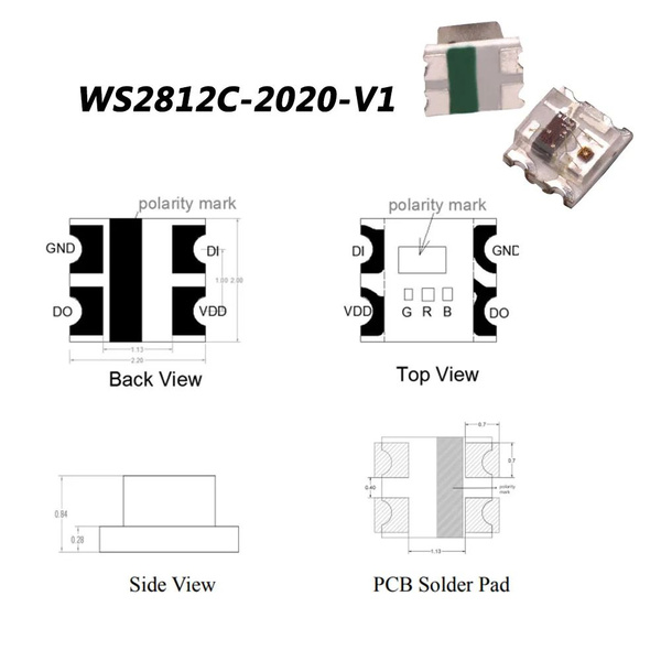40шт / лот WS2812C-2020-V1 Mini LED 2020 Chip Addressable Digital RGB Full Color LED Chip LED ...