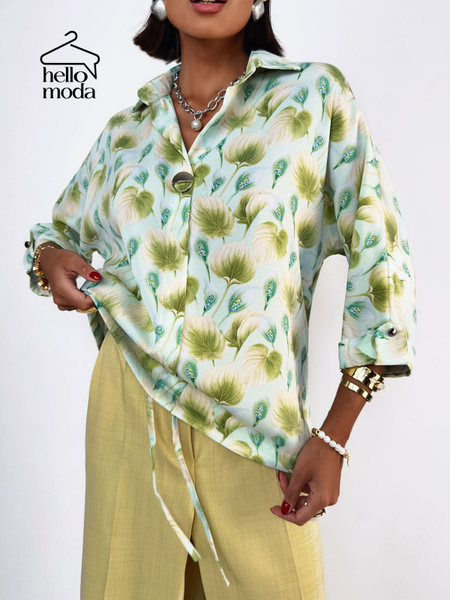 Блузка Женский HELLO MODA! мятный, зеленый Полиэстер Три четверти Анималистический, размер 44 ...