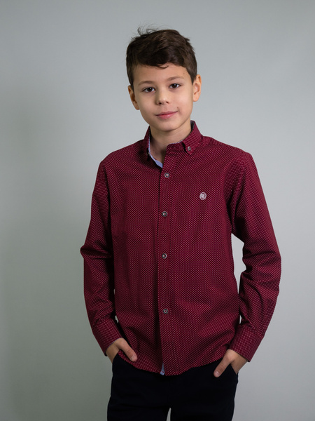 Рубашка Мальчики DAST CARDIN бордовый Длинный, размер 152 Пуговицы ...