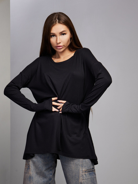 Туника Женский Ailuj Повседневный Длинный Лапша черный Вырез для пальца ...