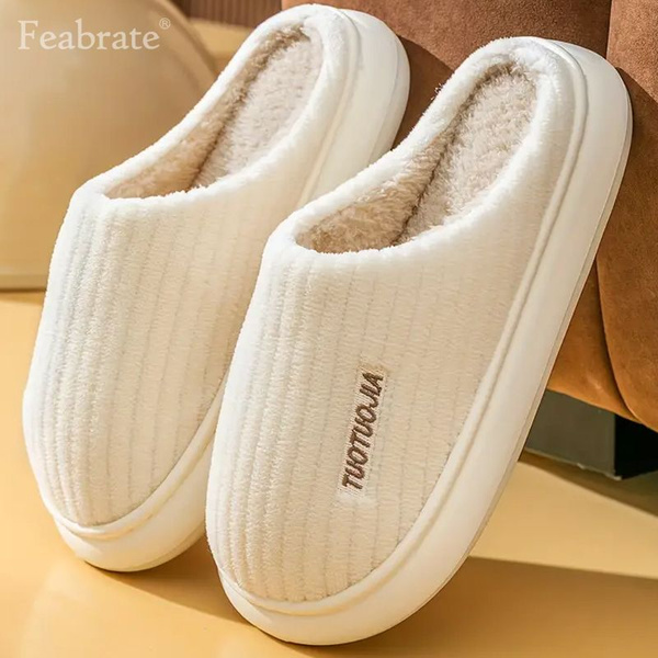 Тапочки Женский Feabrate, размер 35, 36 бежевый Закрытый нос, Круглый нос Без застёжки Зима ...