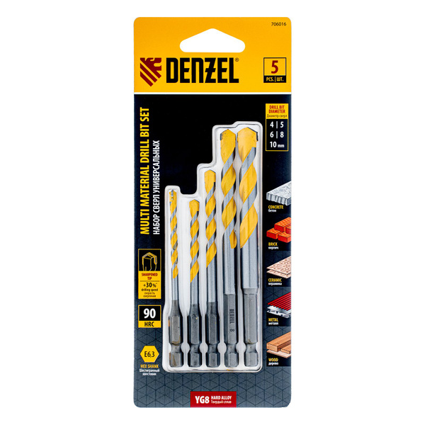 Набор сверл универсальных, Multi cut, 4-10 мм, 5 шт // Denzel 706016 ...