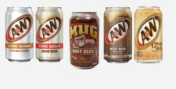 Набор безалкогольных газированных напитков A&W и MUG, (Root Beer, Root ...
