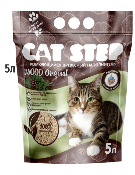 Наполнитель для кошачьего туалета CAT STEP Wood Original, комкующийся ...