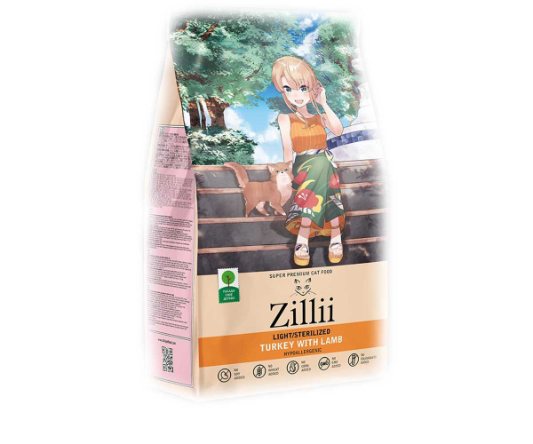 Сухой корм Zillii для стерилизованных кошек индейка и ягненок adult cat ...