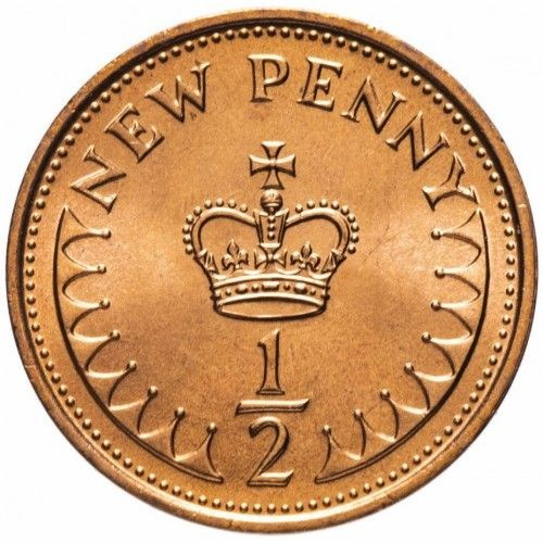 Великобритания Англия 1/2 Нового Пенни 1971-1981 год Королева Елизавета II (BOX972) купить на ...
