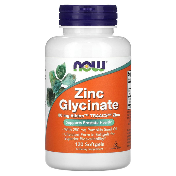 Цинк, цинк витамины, Now Foods Zinc glycinate 30 мг 120 капсул купить ...