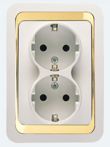 Розетка 2я евро с заземлением Makel белая с золотом 22082 купить на OZON по низкой цене (1748084087)