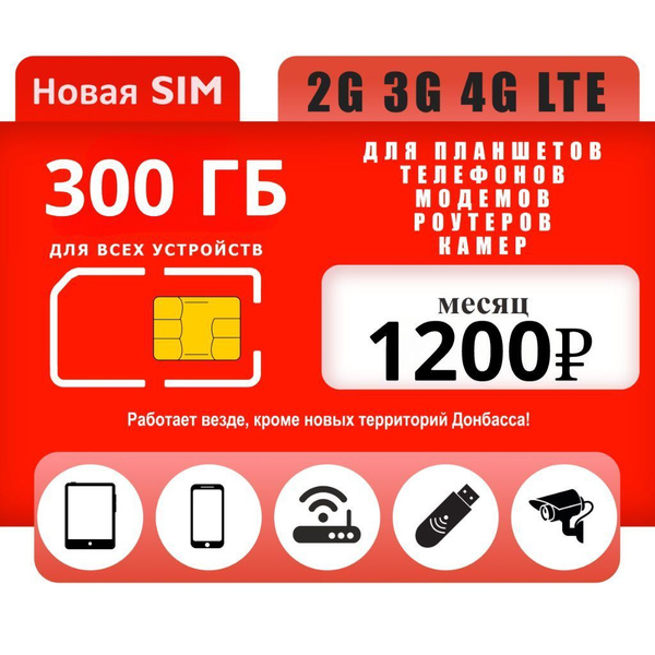 Характеристики SIM-карта Лучший тариф для интернета 300 ГБ 1200 руб ...