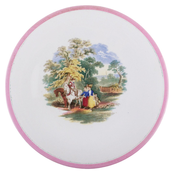 Антиквариат. Декоративная тарелка "Сюжет викторианской эпохи". Фарфор, ручная роспись. G.L ...