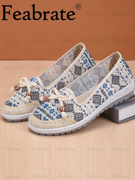 Эспадрильи Женский Feabrate Без каблука, размер 39 Лен Закрытый нос, Легкая модель Без застёжки ...