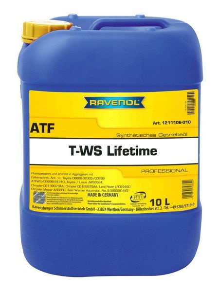 Масло АКПП RAVENOL ATF T-WS Lifetime Fluid, 10 литров / 1211106010 ...