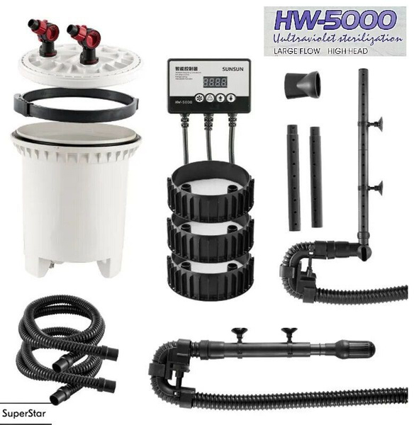 Внешний фильтр с UV стерилизатором HW-5000 SUNSUN с регулировкой потока, для аквариума до 1200л ...