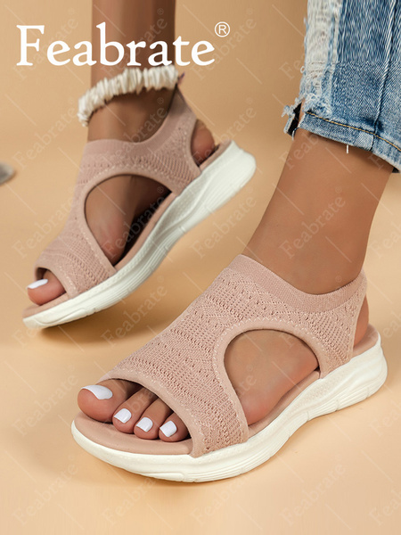 Босоножки Женский Feabrate розовый Без каблука, размер 35 Круглый нос Лето Китай Без застёжки ...