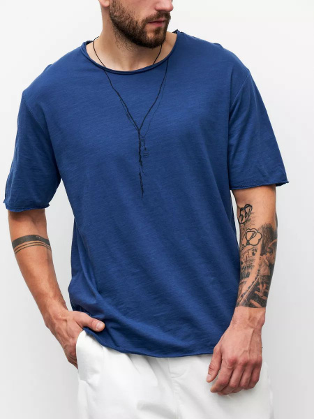 Футболка Мужской Bronks синий Короткий, размер 48, 50 Хлопок Однотонный ...