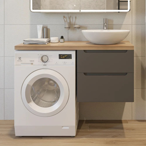 Тумба под раковину со столешницей STWORKI Берген 122 серая, столешница светлая, без отверстий ...