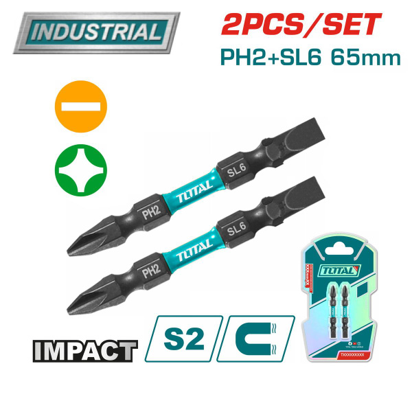 Бита ударная двухсторонняя PH2 + SL6 65 мм TOTAL TACIM72HL665 (2шт) купить на OZON по низкой ...