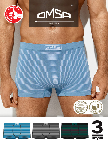Трусы Мужской Omsa боксеры Вискоза голубой, серый, размер 48 Средняя Китай Повседневный Полоска ...