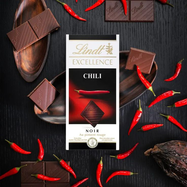 Темный шоколад Lindt Excellence Chilli с экстрактом перца чили, 100г ...
