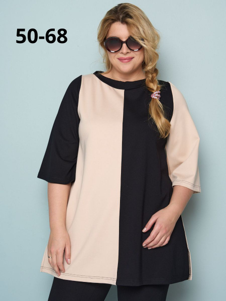 Туника Женский SPARADA Повседневный Три четверти бежевый, размер 58, 60 Россия Однотонный ...