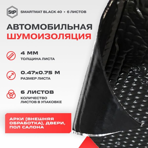 Шумоизоляция STP Smartmat Black 40 (0,75м х 0,47м ) 6 листов купить c доставкой на OZON по ...