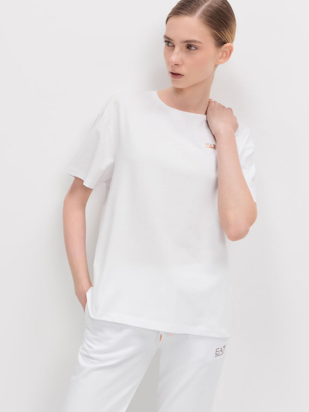 Футболка Женский EA7 белый, размер 44, 46 Хлопок, Модал Повседневный Турция купить c доставкой ...