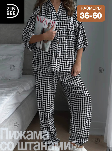 Пижама Женский ZinBee Вискоза, размер 42, 44 Разноцветный, Цветочный маренго Три четверти Китай ...