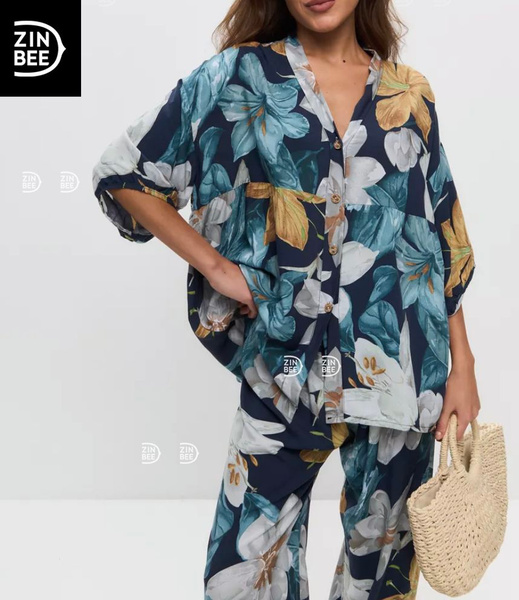 Пижама Женский ZinBee Хлопок, Лавсан, размер 48, 50 антрацитовый Три четверти Китай купить c ...