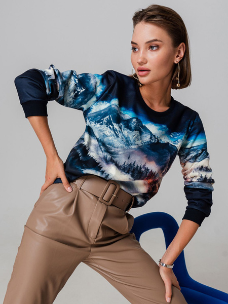 Свитшот Женский SAHAR art lab Манжеты темно-синий, голубой Без застежки Полиэстер, Хлопок ...