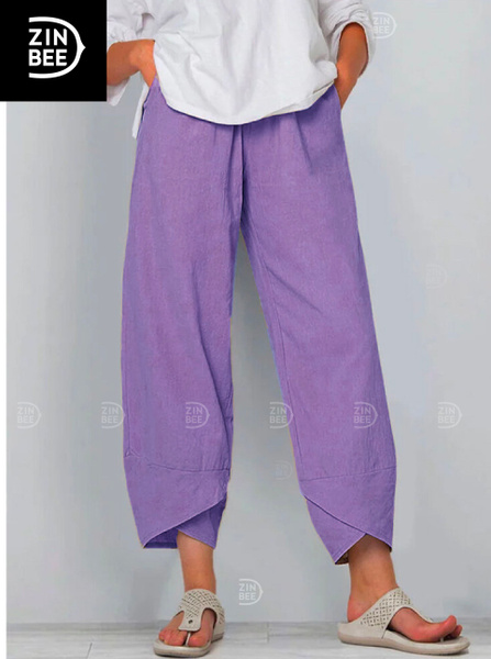 Бриджи Женский ZinBee фиолетовый Хлопок Повседневный, размер 54 Эластичная Лето Китай Средняя ...