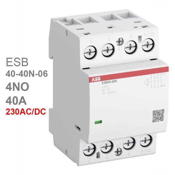 ABB Контактор ESB40-40N-06, 40А, 4НО, 230В AC/DC, монтаж на DIN-рейку, IP20, 1SAE341111R0640 ...