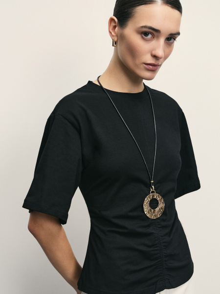 Топ Женский Zarina черный графит, размер 46 Хлопок, Эластан Короткий Повседневный Китай ...