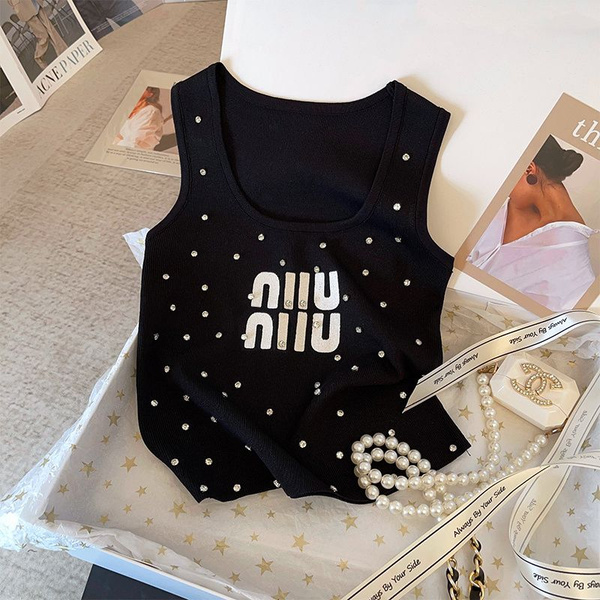 Майка бельевая Женский Miu Miu черный Полиэфирное волокно Вечерний праздничный Вышивка Лейбл