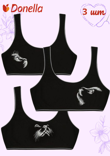 Топ Девочки Donella черный, размер 134 Хлопок Бретельки Повседневный Аппликация Турция ...