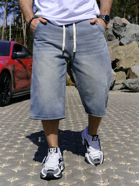 Шорты Мужской DLR&NN Повседневный голубые джинсы, размер 54 Хлопок, Эластан оверсайз Средняя ...