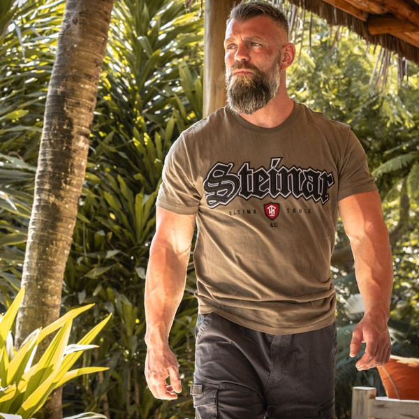 Футболка Мужской Thor Steinar оливковый, размер 56 Хлопок Орнамент, Логотип прямой Повседневный ...