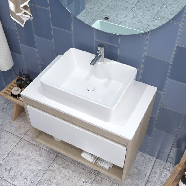 Комплект JOKI: подвесная тумба Bella 75 JK5215015 дуб/белая+Раковина ...