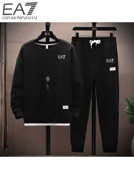 Костюм спортивный Мужской EA7 Спортивный брючный черный, размер 50, 52 Полиэстер FR Однотонный ...