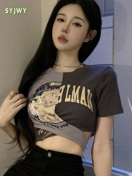 Кроп-топ Женский SYJYW светло-серый меланж, темно-серый, размер 40 Политекс Короткий ...