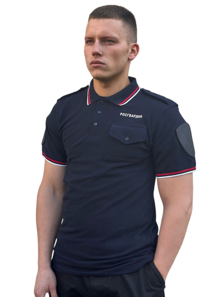 Поло Мужской RusAtribut темно-синий Короткий, размер 48 Хлопок Однотонный полуприлегающий ...
