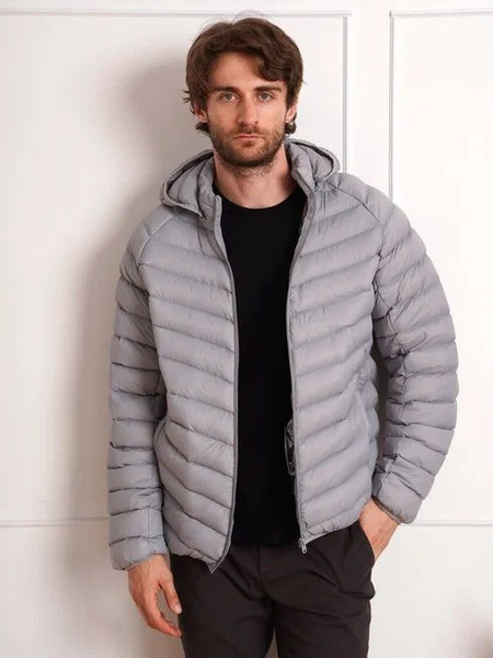 Куртка Мужской BRADLY светло-серый капюшон Полиэстер, размер 68 Длинный слингокуртка Демисезон ...