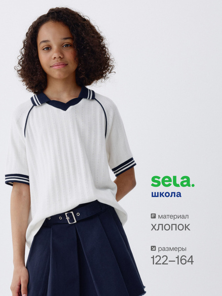 Поло Девочки SELA молочный, размер 140 прямой Офисный/школьный Индия купить c доставкой на OZON ...