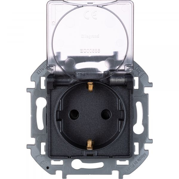 Legrand INSPIRIA Антрацит Розетка 2К+З IP 44 с откидной крышкой и ...