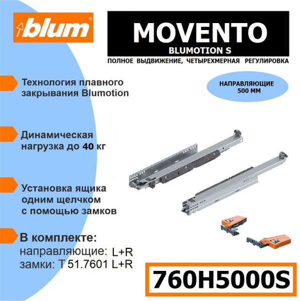 Направляющие скрытого монтажа BLUM MOVENTO BLUMOTION S 760H5000S - 1 ...