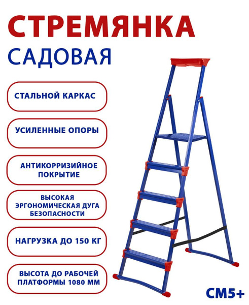 Стремянка Nika Ника СМ, НИКА-СМ5+, синий, 5 ступеней - купить по ...